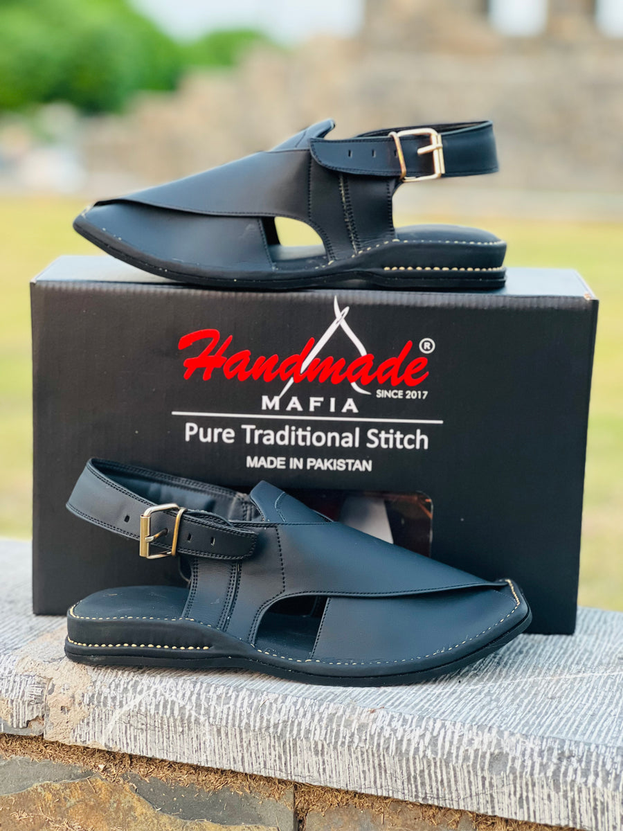 Exquisite craftsmanship of black Mate Zardari handmade Chappal ...